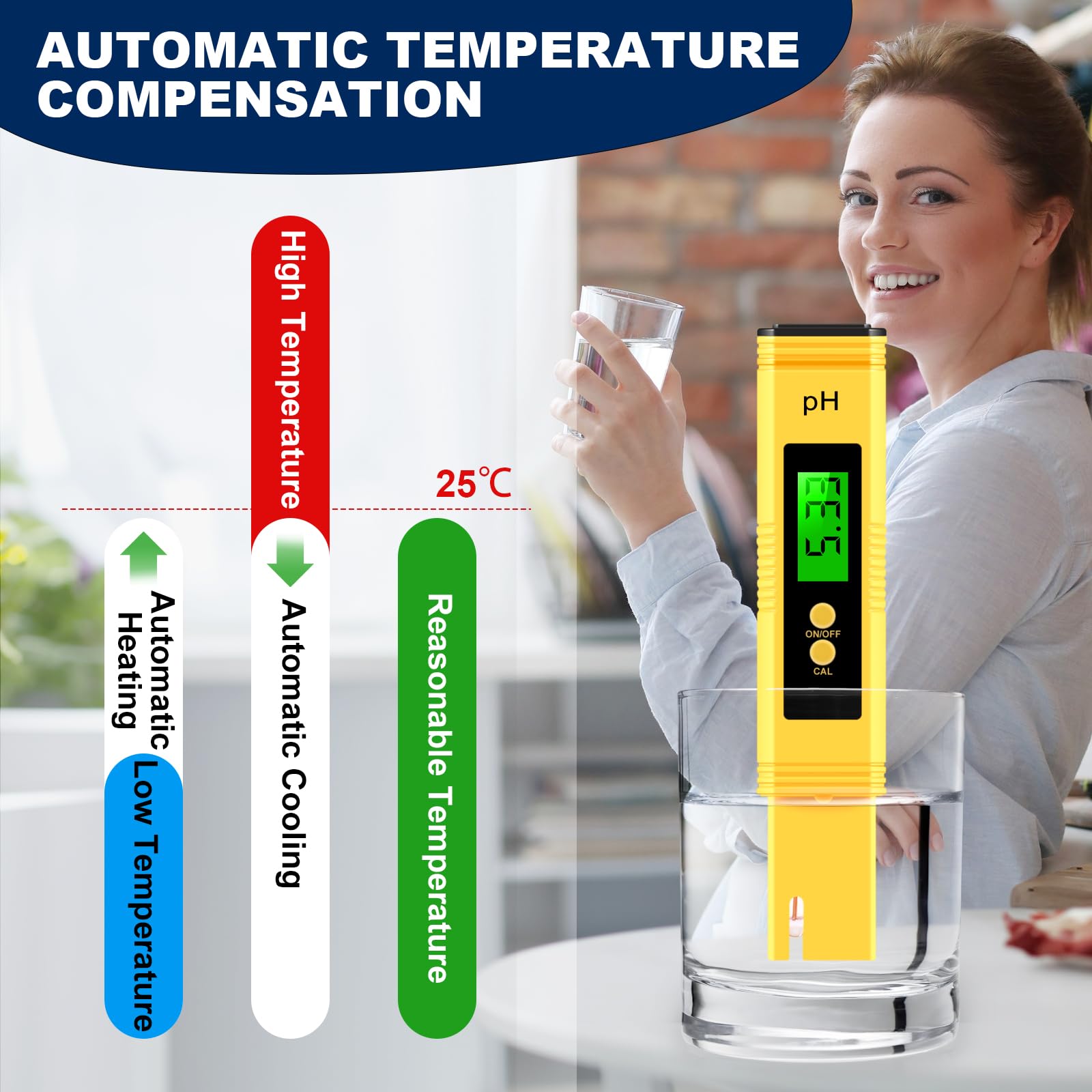 versando Digital pH Meter, pH Meter for Water, 0-14 pH Measurement Range pH Tester, 0.01 High Precision Water Quality Tester with ATC for Drinking Water Pool, Yellow