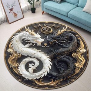 personalized 3d yin yang asian dragon element area rug, anti-skid lounge mat, indoor decorative throw carpet, suitable for leisure area bedside accessories cloakroom, white and black dragon -3