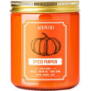 aoovoo spic pumpkin candle - fall soy candles, candles for home scented, aromatherapy candle, candle for women, 9 oz