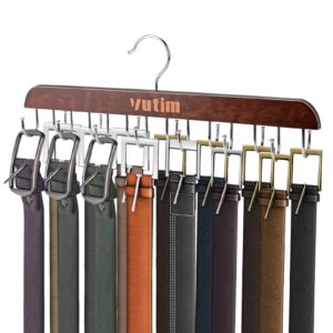 belt hooks, vutim wardrobe belt hanger, 14 swivel quality hooks, large capacity wooden belt organizer, space saving belt hanger for belts, ties, vests, bras, hats