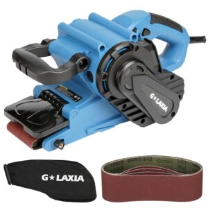 g laxia belt sander, 8 amp corded sander with dust bag, 3” x21” sanding belt, 6 adjustable speed 120-380 m/min and 3 position handle for polishing and sanding