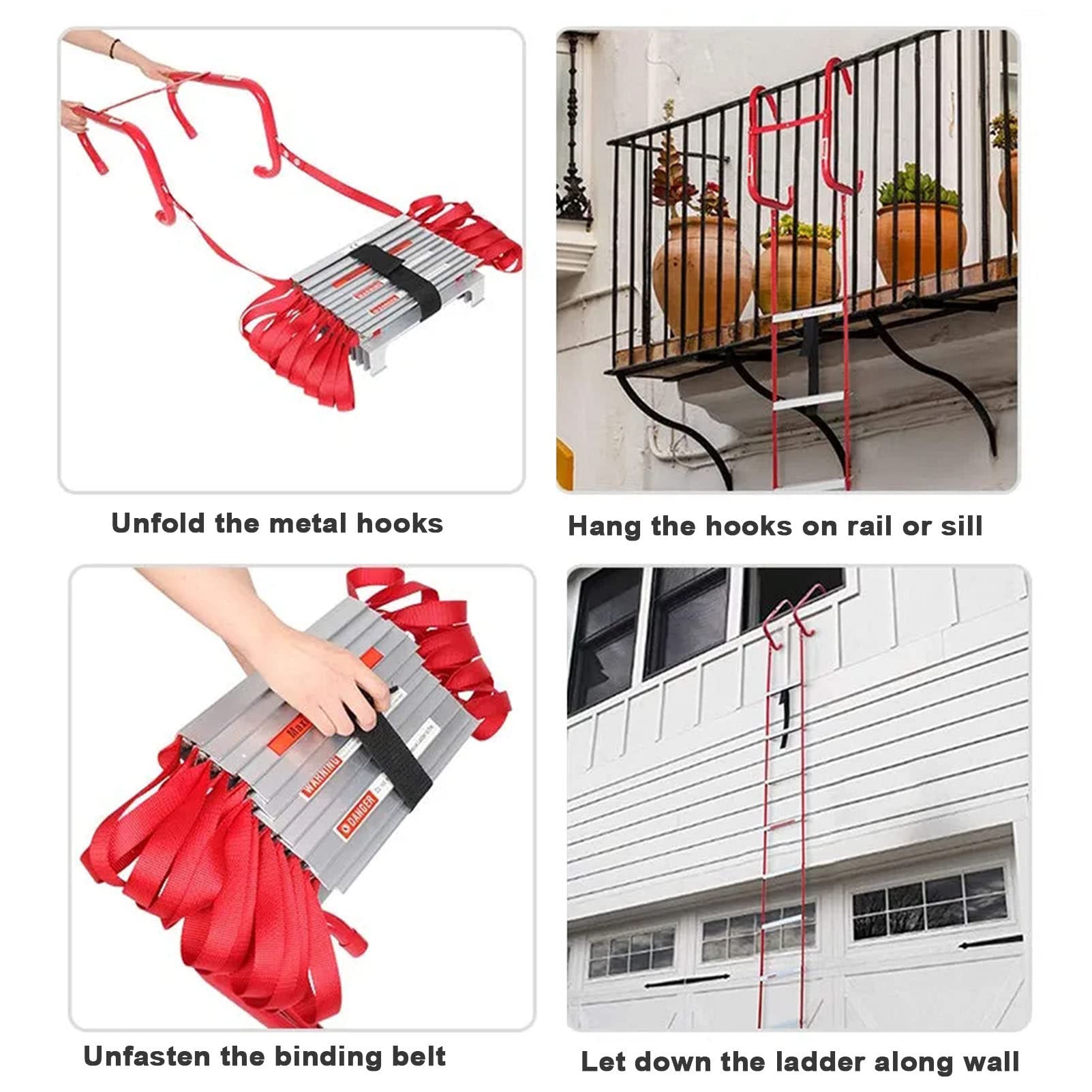 Escape Ladder for Homes, 32FT Retractable Fire Safety Ladder with Wide Steps for Adults and Kids, Portable Emergency Window Exit Kit