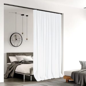 Room Divider Curtains Screen Partitions, Blackout Ceiling Track Curtain Compatible with Curtain Rods Noise Reduction Privacy Curtain, 10 ft Wide x 8 ft Tall, White