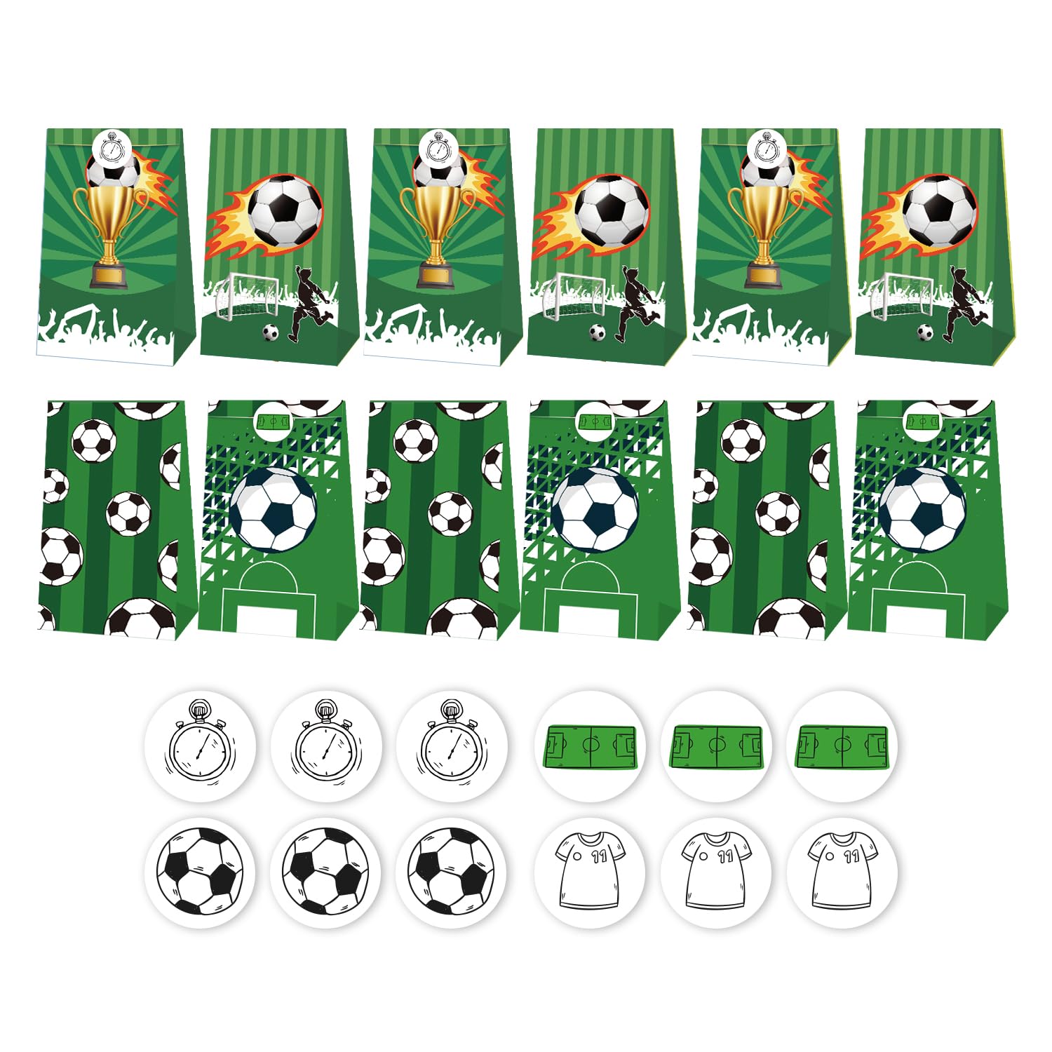 YIPAXEJE 12 Pack Paper Soccer Party Favor Bags - Ideal for Birthday Gift Bags, Snack Bags, and Party Favor Bags for Kids Birthday - Includes 12 Soccer Stickers for Customization