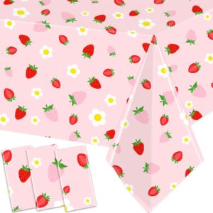 grehumor 3 pack strawberry tablecloth strawberry birthday decorations plastic strawberry theme party table cover for girls sweet one birthday berry sweet baby shower party supplies