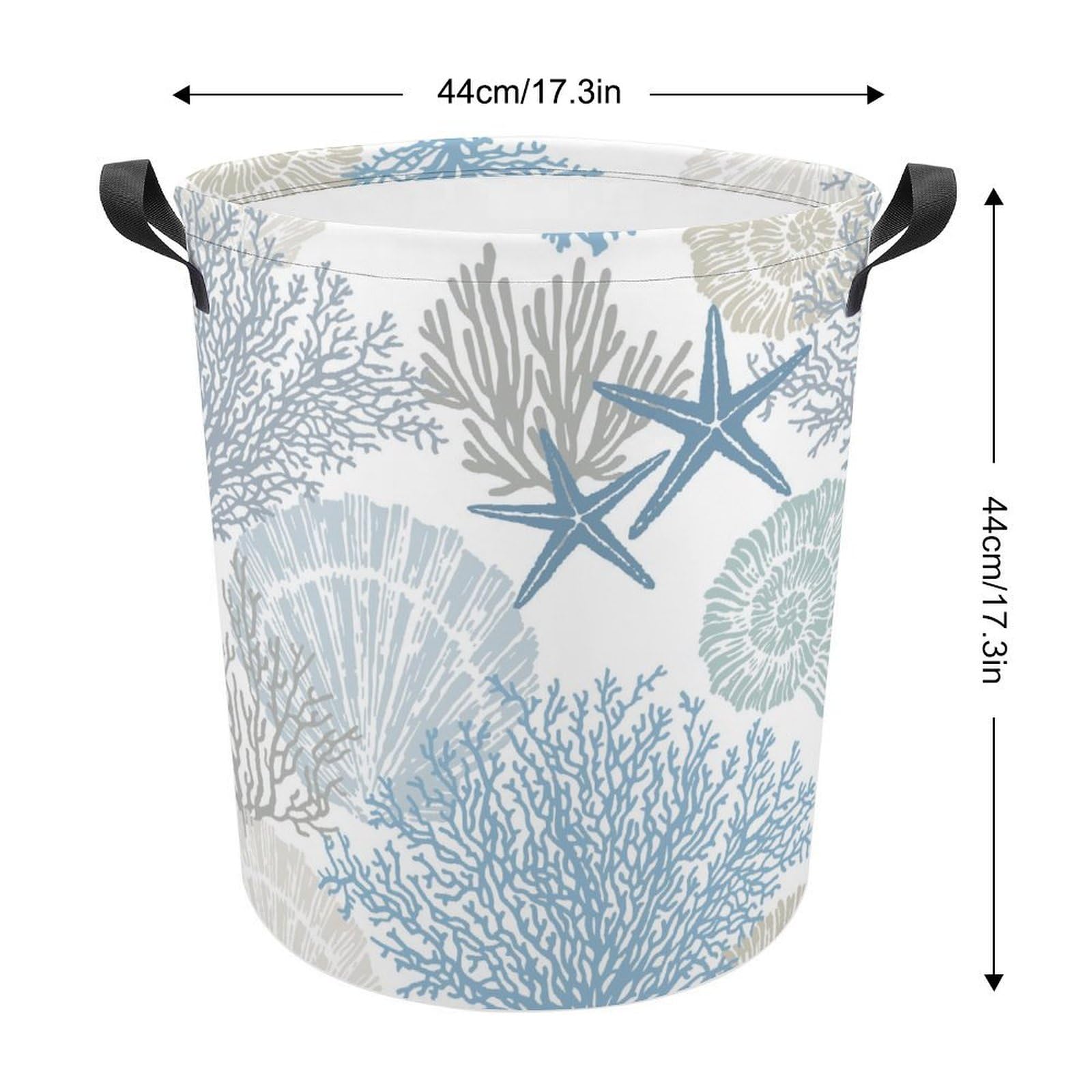 Laundry Basket Ocean Coastal Coral Starfish Seahorse,Waterproof Collapsible Clothes Hamper Blue Sealife Sea Shell,Large Storage Bag for Bedroom Bathroom