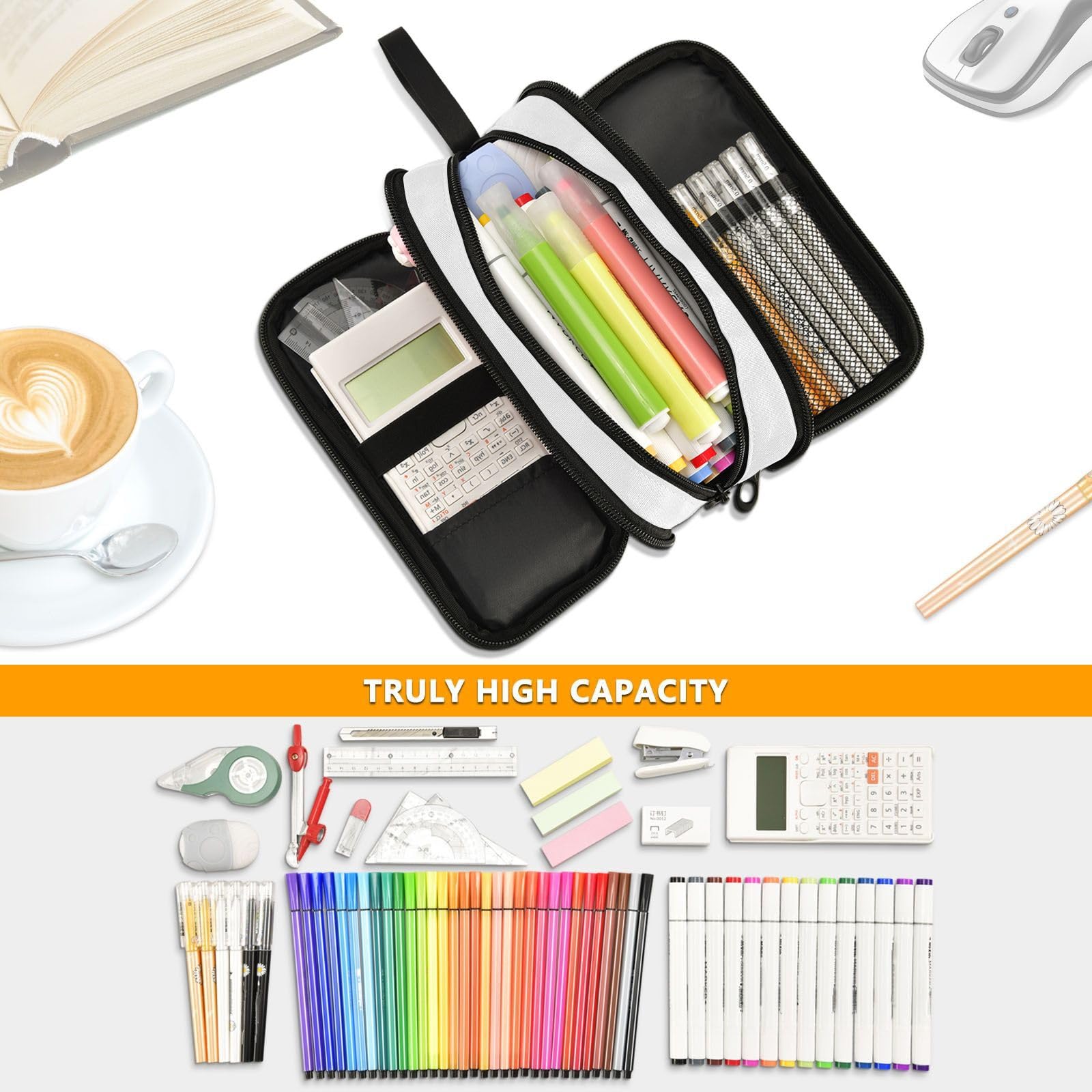 UMIRIKO White Solid Pencil Pen Case Large Capacity Multi-slot Pen Pouch Holder for School Office College Student Teens Adult 01