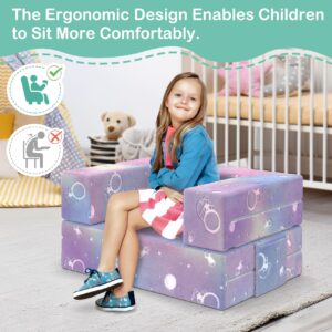 BIERUM Toddler Couch with Blanket, 3-in-1 Luminous Kids Couches and Sofas Fold Out, Convertible Sofa to Playful Slide for Girls and Boys, Extra Softer Kids Sofa Chair for Bedroom Playroom