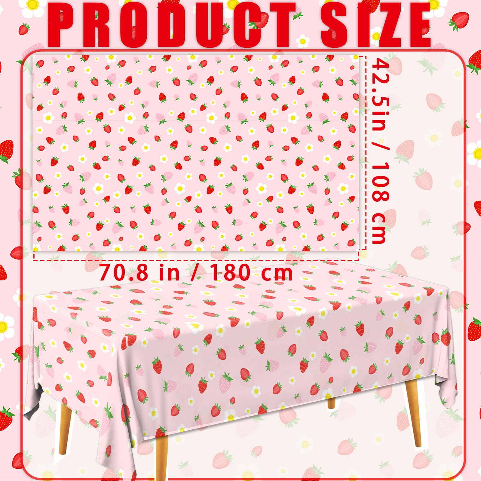 GREHUMOR 3 Pack Strawberry Tablecloth Strawberry Birthday Decorations Plastic Strawberry Theme Party Table Cover for Girls Sweet One Birthday Berry Sweet Baby Shower Party Supplies