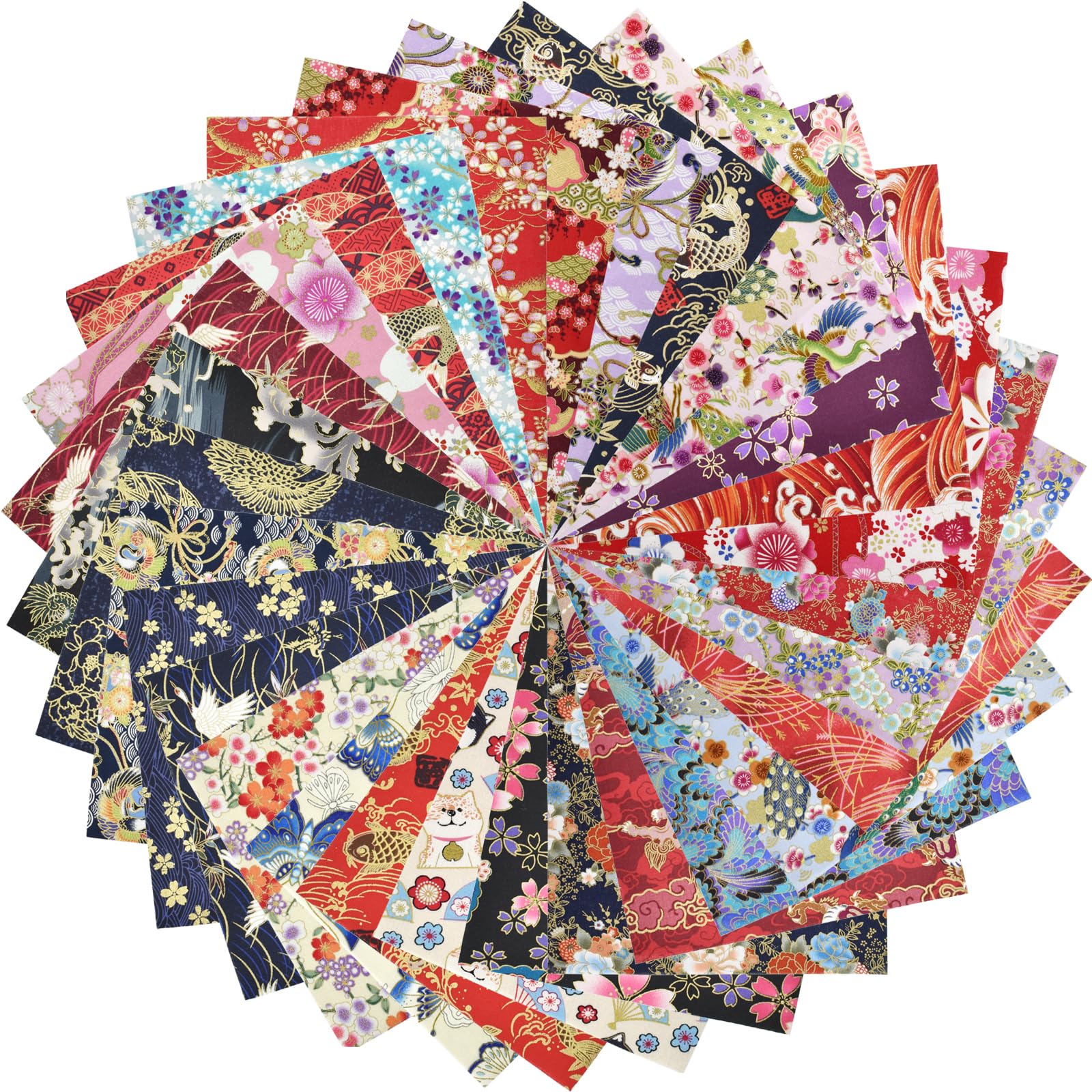 SHRJ 30Pcs 8"x 10" Fat Fabric Square Quilting Cotton Pre-Cut Bundles Japanese Style Floral Dragon Butterfly Common Carp Design for Patchwork DIY Sewing Craft Decorating Scrapbook