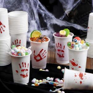 JOYIN 50 PCS Halloween Blood Print Cups Disposable, 12oz Hand Print Plastic Cups bulk, Party Favors for Party Supplies, Halloween Cups for Kids Party Decoration, Coffee, Juice Beverages Drinkware