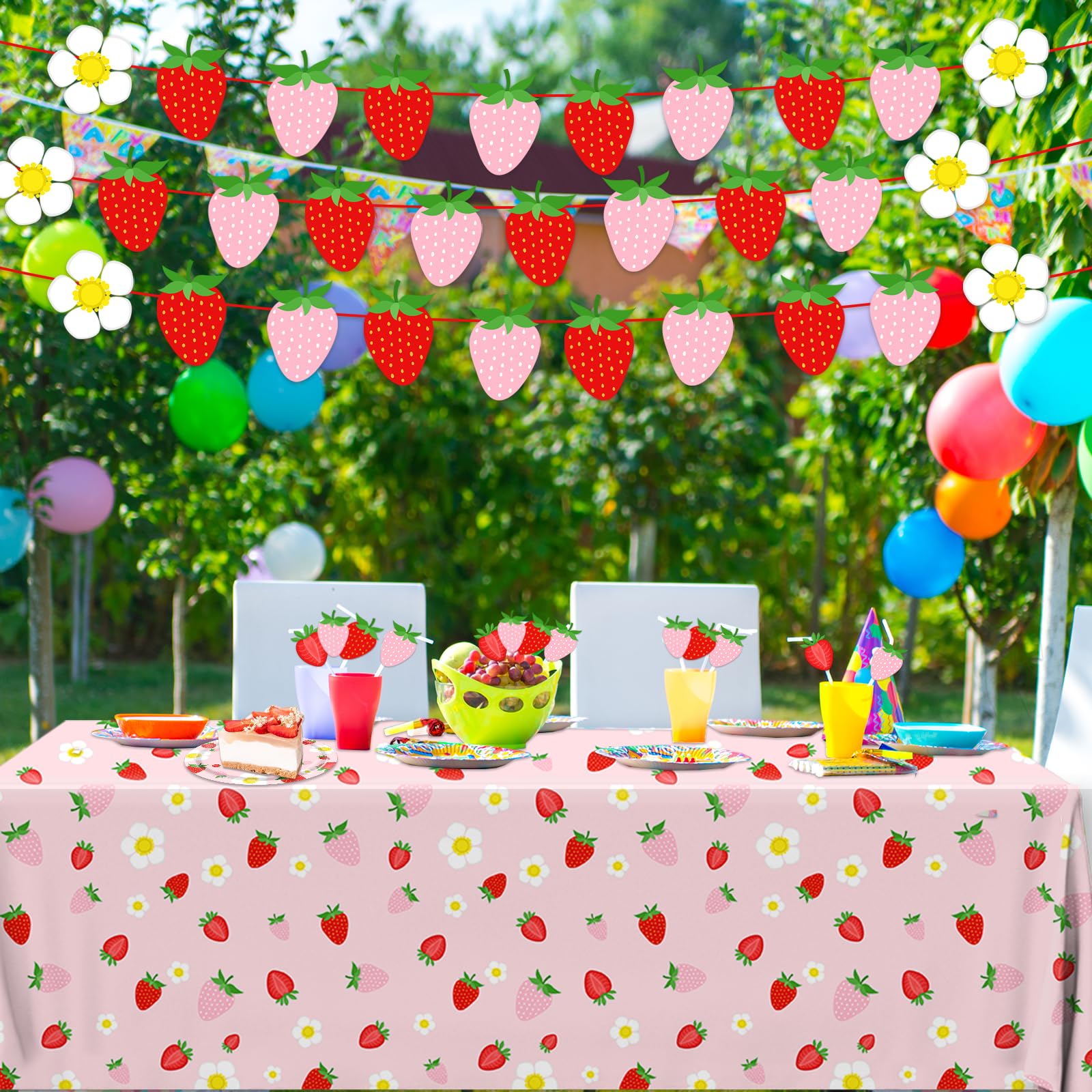 GREHUMOR 3 Pack Strawberry Tablecloth Strawberry Birthday Decorations Plastic Strawberry Theme Party Table Cover for Girls Sweet One Birthday Berry Sweet Baby Shower Party Supplies