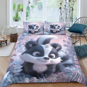 thubdyea skunk bedding set 3d printedsiberian sled dog quilt cover comforter covers duvet cover for childrens and adults with pillowcases microfiber 3 pieces with zipper closure queen（228x228cm）