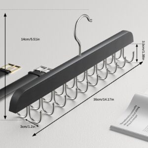 Ftumertly Bra Hanger for Closet, Tank Top Hanger with 20 Hooks Belt Organizer, Wood Belt Hanger 360°Rotating Belt Rack Closet Organizers and Storage for for Tie, Bra, Scarf, Tank Top - Black, 1 Pack