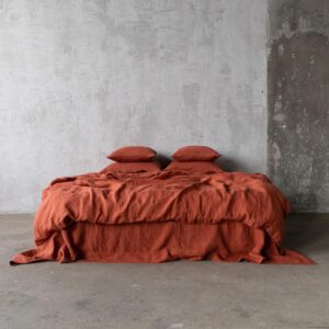 rust orange linen duvet cover stonewashed linen bedding with coconut buttons twin full queen king toddler custom size linen duvet cover (queen (u.s. standard))