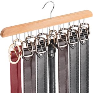 ftumertly belt hanger, belt organizer for closet with 14 hooks, wood belt tie rack for closet 360°rotating belt holder organizer for closet organizers for tie, belt, scarf, tank top, bra - 1 pack