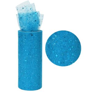 ribbooo lake blue glitter tulle fabric rolls 6 inch 10 yards netting fabric sequin sparkling ribbon spool netting for diy tutu skirt gift wrapping baby shower wedding party decoration