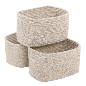 r runka small cotton rope storage basket set of 3-11"x7"x7" perfect woven baskets for storage, ideal storage baskets for organizing toys, towels, and more - baskets for shelves and home decor（beige）