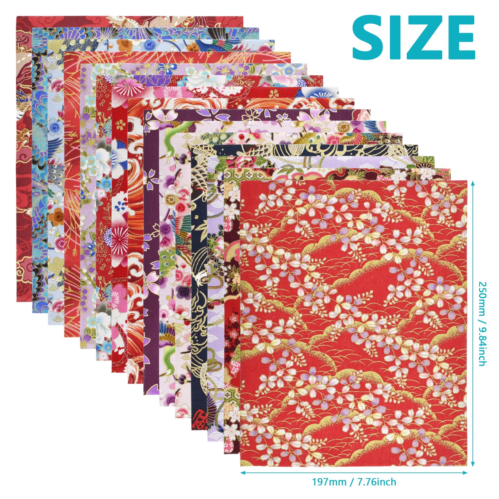 SHRJ 30Pcs 8"x 10" Fat Fabric Square Quilting Cotton Pre-Cut Bundles Japanese Style Floral Dragon Butterfly Common Carp Design for Patchwork DIY Sewing Craft Decorating Scrapbook