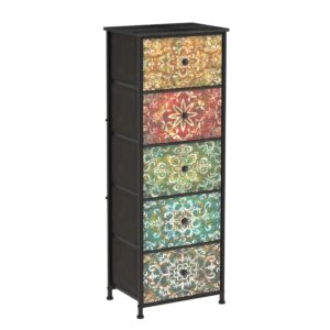 giftgo retro dresser with fabric drawers boho mandala flower chest of drawers narrow storage tower for small spaces gaps bedroom beautiful nightstand living room table (mandala, 5 drawers)