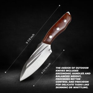 AOSILEY Pocket Fixed Blade Knife with Wood Handle and Leather Sheath for Camping, Outdoor Hunting,Tactical, Survival and EDC