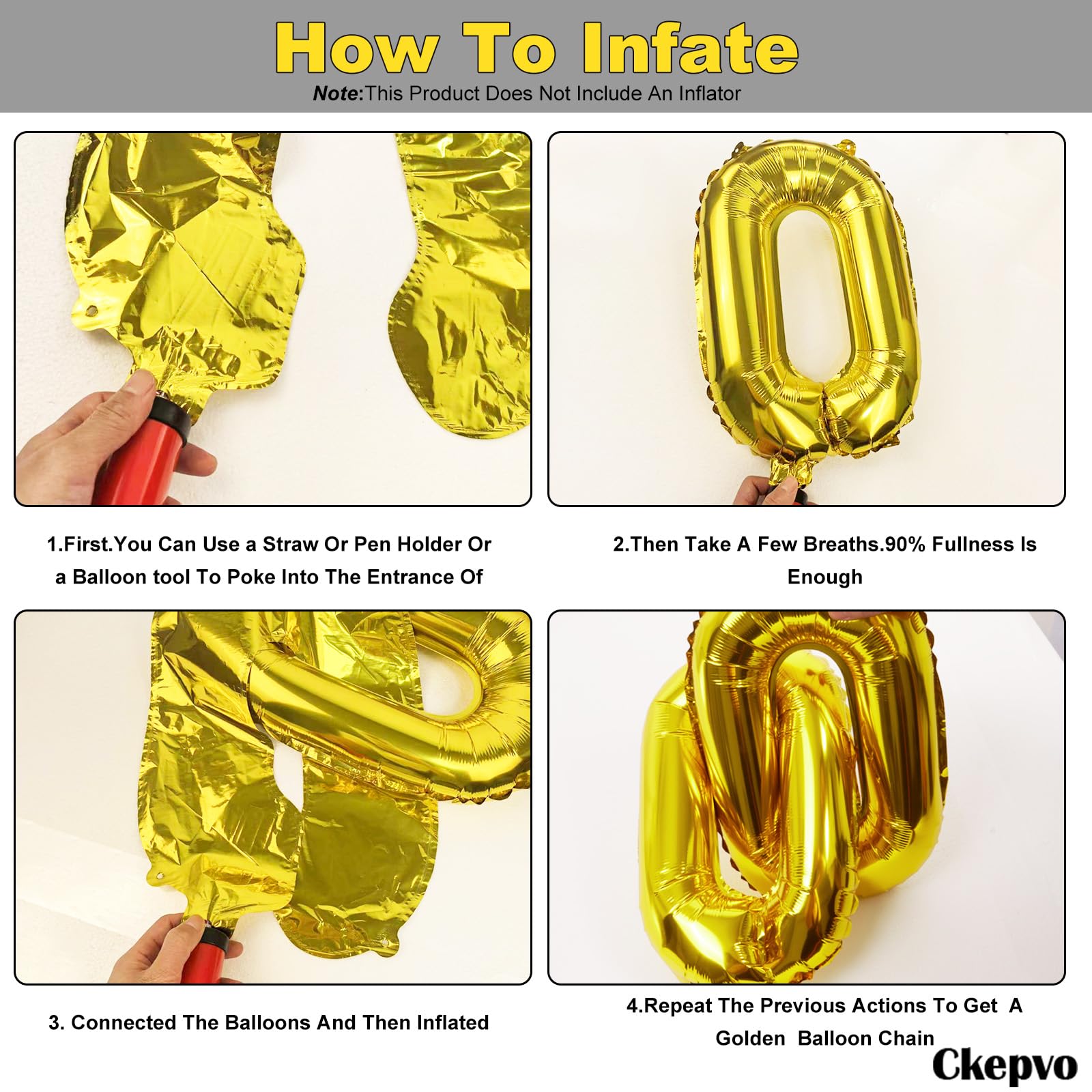 Ckepvo 25Pcs Chain Balloons 16 inch Gold Chain Balloons Hip Hop Party Decorations,Giant Balloon Chain For 90s Party Decorations, Gold Foil Balloons Party Supplies And Decorations (A-Gold)