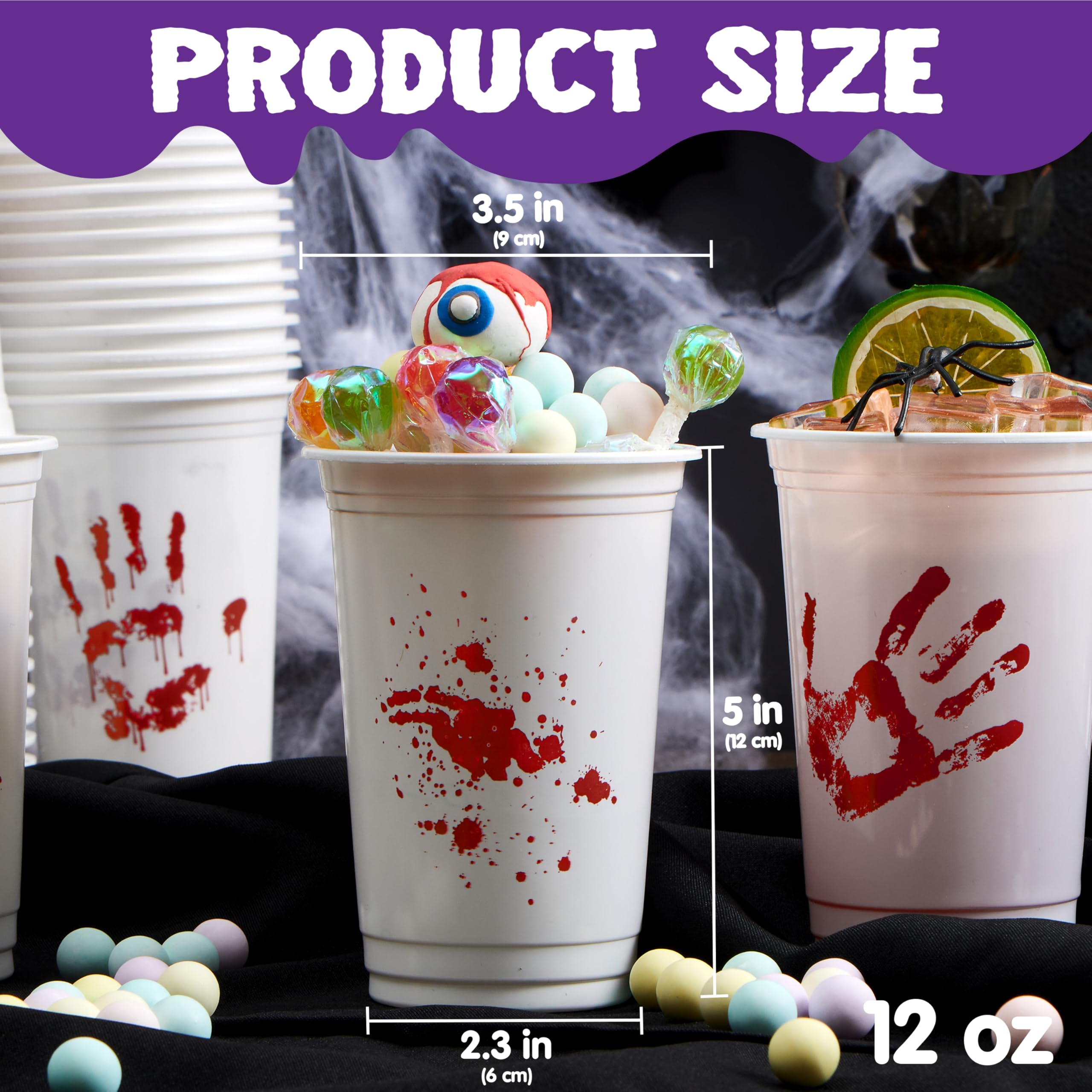 JOYIN 50 PCS Halloween Blood Print Cups Disposable, 12oz Hand Print Plastic Cups bulk, Party Favors for Party Supplies, Halloween Cups for Kids Party Decoration, Coffee, Juice Beverages Drinkware