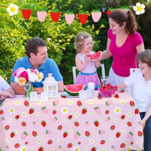 GREHUMOR 3 Pack Strawberry Tablecloth Strawberry Birthday Decorations Plastic Strawberry Theme Party Table Cover for Girls Sweet One Birthday Berry Sweet Baby Shower Party Supplies