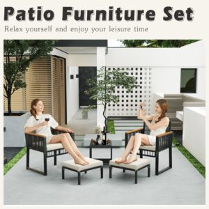 5 piece Outdoor Patio Furniture Set Outdoor Furniture Set with Table&Ottoman Patio Chairs Set of 2 Wicker Patio Set Patio Conversation Sets Outside Bistro Set for Porch Balcony Backyard Pool Deck Pool