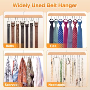 Ftumertly Belt Hanger, Belt Organizer for Closet with 14 Hooks, Wood Belt Tie Rack for Closet 360°Rotating Belt Holder Organizer for Closet Organizers for Tie, Belt, Scarf, Tank Top, Bra - 1 Pack