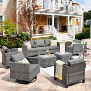 xizzi patio furniture set with swivel rocking chairs,8 pieces all weather wicker outdoor furniture,patio conversation set sofa for outside,deck,backyard,garden,pool (dark grey)