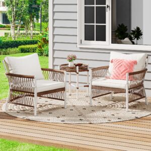 YITAHOME 3-Piece Outdoor Patio Furniture Wicker Bistro Set, All-Weather Rattan Conversation Chairs for Backyard, Balcony and Deck with Soft Cushions, Beige