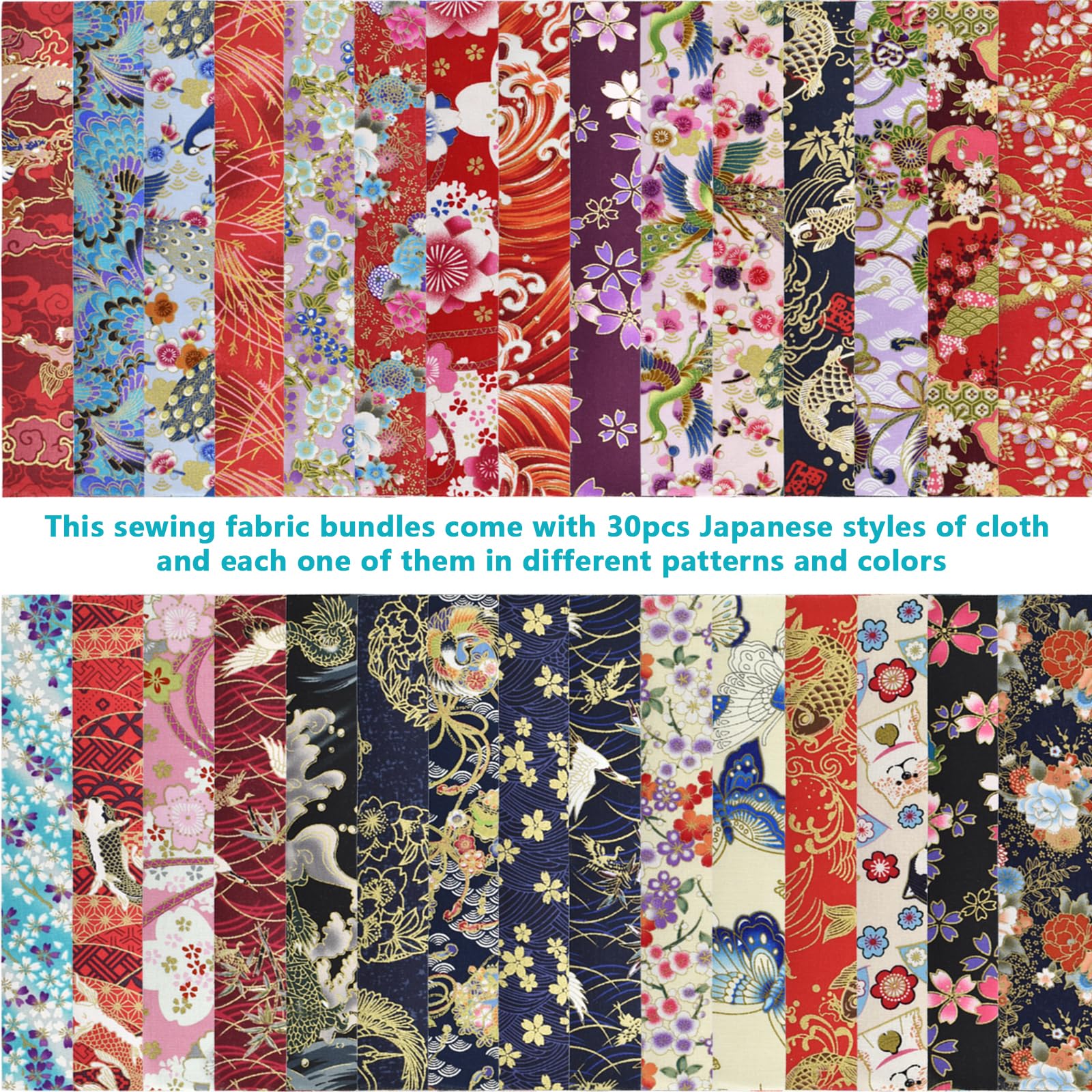 SHRJ 30Pcs 8"x 10" Fat Fabric Square Quilting Cotton Pre-Cut Bundles Japanese Style Floral Dragon Butterfly Common Carp Design for Patchwork DIY Sewing Craft Decorating Scrapbook