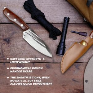 AOSILEY Pocket Fixed Blade Knife with Wood Handle and Leather Sheath for Camping, Outdoor Hunting,Tactical, Survival and EDC