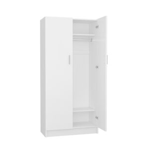 panana 2 door wardrobe closet storage cupboard, with rail and shelves bedroom armoires