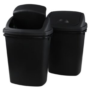 zopnny 8 gallon plastic swing top garag bin, lidded wastebasket trash can for kitchen or workspace, set of 4, black