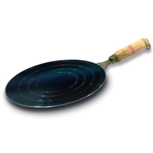 kashviya iron concave roti/chapati/paratha/fulka tawa with wooden handle 27.5 cm|11 inch|2 mm thick original iron