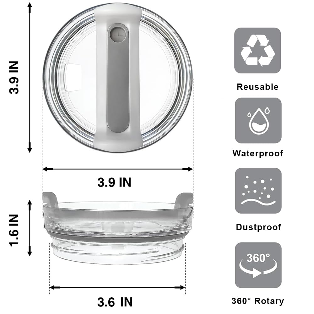 Tumbler Lid for Stanley Cup, 40oz Replacement Lid, With Spill Stopper and Anti-Slip Kit, Suitable for Stanley Quencher H2.0 Tumbler 40oz (White)