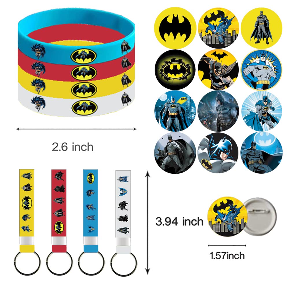 GOTOFUN Bat Party Supplies Decorations, 86 Pack Party Favors Set Include 12 Bracelets, 12 Button Pins, 12 Key Chains, 50 Stickers for bat Theme Party Gifts