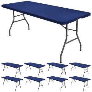 yjyqhyx 8 pack spandex table top covers for 6ft table, stretch fabric table covers washable elastic polyester tablecloth for home parties, banquet, outdoor picnics, weddings (navy blue, 30"x72")