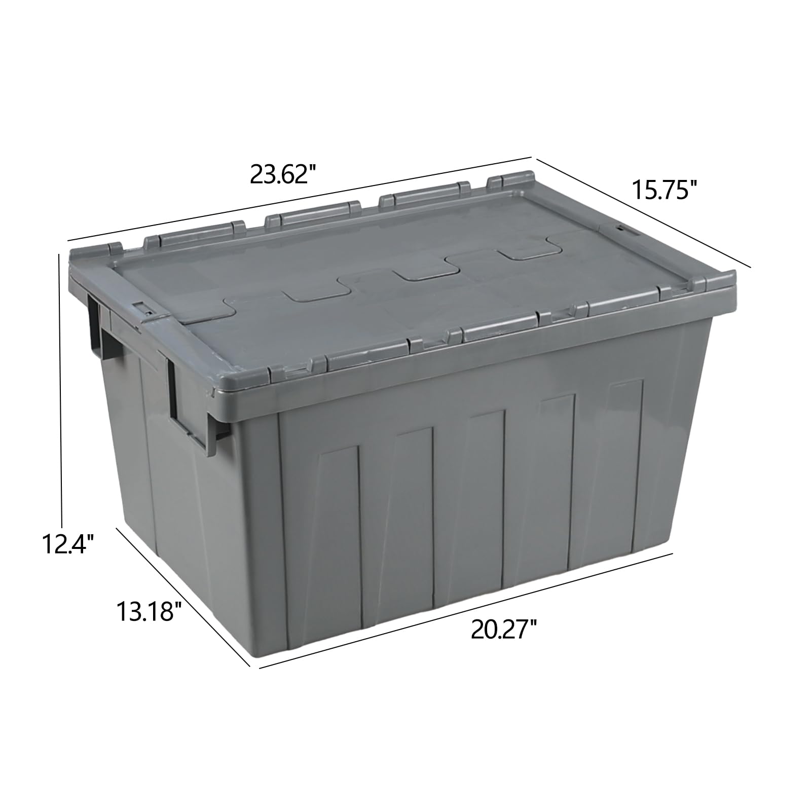 Sosody 4 Packs 15 Gallon Heavy Duty Plastic Stackable Storage Bin Tote, Gray Plastic Distribution Container With Hinged Lid