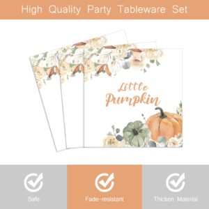 96 PCS Little Pumpkin Baby Shower Tableware Sets Party Decorations Fall Autumn Pumpkin Paper Plates Napkins Forks Pumpkin Floral Birthday Party Supplies for 24 Guests