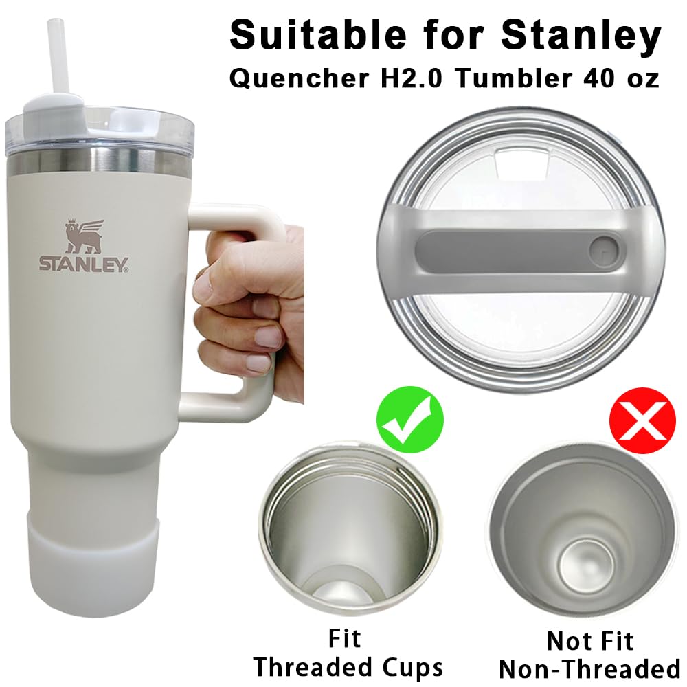 Tumbler Lid for Stanley Cup, 40oz Replacement Lid, With Spill Stopper and Anti-Slip Kit, Suitable for Stanley Quencher H2.0 Tumbler 40oz (White)