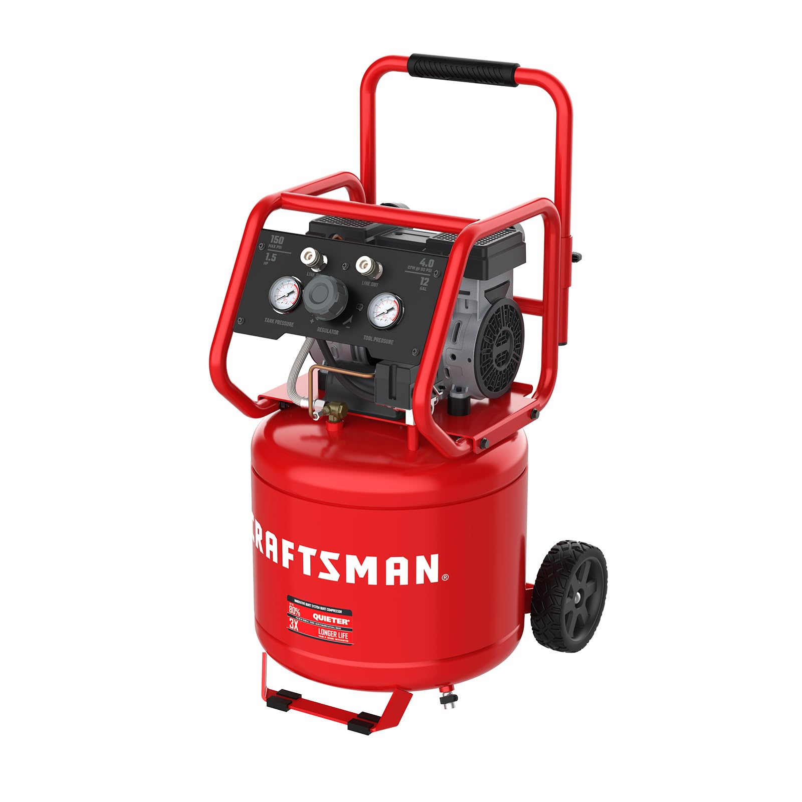 CRAFTSMAN Air Compressor 12 Gallon Ultra Quiet Oil-Free 1.5 HP Max 150 PSI Vertical Tank Portable Air Compressor