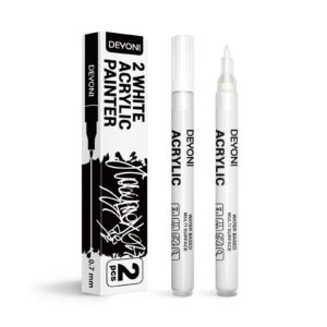 deyoni 2pcs white acrylic paint pens,0.7 mm extra fine tip,water based acrylic markers for wood, black paper, rock painting, stone