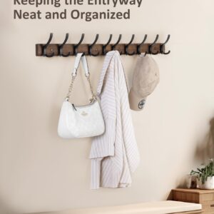 Optish Coat Rack Wall Mount for Entryway, Coat Hanger Wall Mount with 5 Black Tri-Hooks, Wooden Wall Coat Rack with Hooks for Coats, Hats, Towels, Umbrellas,2 Pack