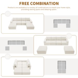 HUMEHA Cloud Modular Sectional Sofa,110" Luxury Chenille Couch Comfy Convertible U-Shaped Sofa with Deep Seat, 4 PC Free Combination Couch Minimalist Floor Sofa for Living Room Apartment, Beige