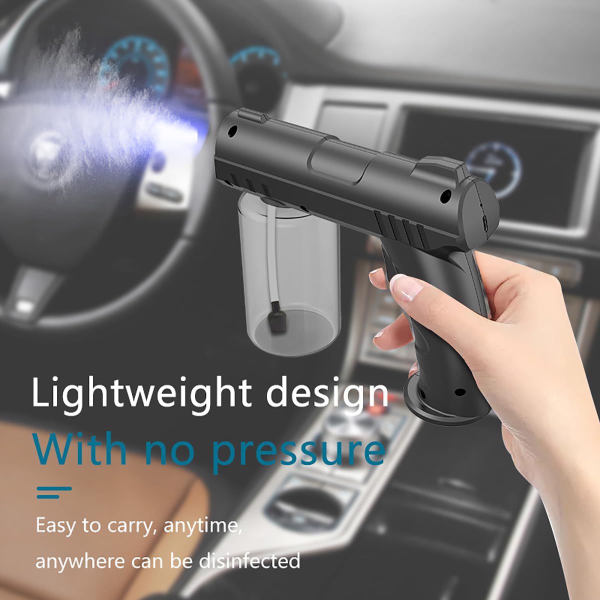 Nano-Spray Gun, Handheld Household Nano-Atomizer, Blue Light Atomizer, Handheld Household Nano-Spray Gun, Wireless Charging Nano-Atomizer, Suitable for and Watering Plants and Trees (Black)