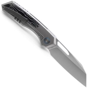 Miguron Knives M Keryx II Front Flipper Folding Knife 3.18" Hand Ground Rubbed Satin M390 Blade Titanium With Silver Carbon Fiber Inlay Handle Pocket Knife MGR-605CSRII