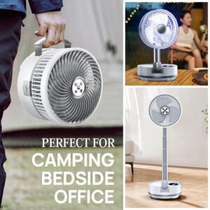 Onnilife 8 inch Portable Fan-Battery Operated Fan, Oscillating Rechargeable Fan with 20000mAh, Remote Control LED Lights, 72HR Run Time, Outdoor Portable Foldable Fan for Camping＆travel (White